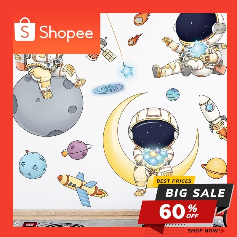 Jual Reliza Wall Sticker Walpaper Kamar Astronot Planet Luar Angkasa ...
