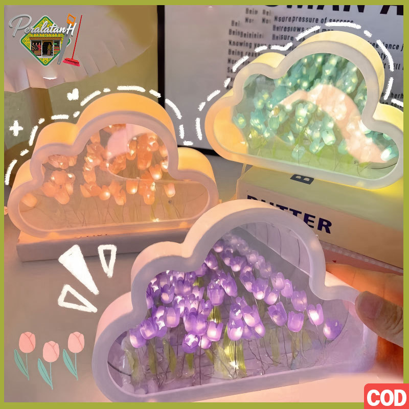 Jual 20 Bunga Tulip Lampu Cermin Aesthetic Awan Kotak LED Tulip Lampu ...