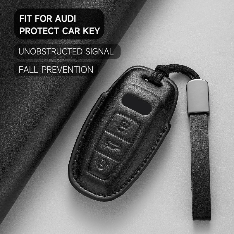 Jual Leather Car Key Cover Case Protection Shell Keychain For Audi Audi ...
