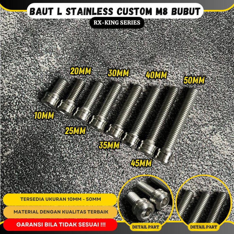 Jual Baut Baud L Ukuran M8 Custom Bubut Stainless Seri THE 304 A2-70 ...