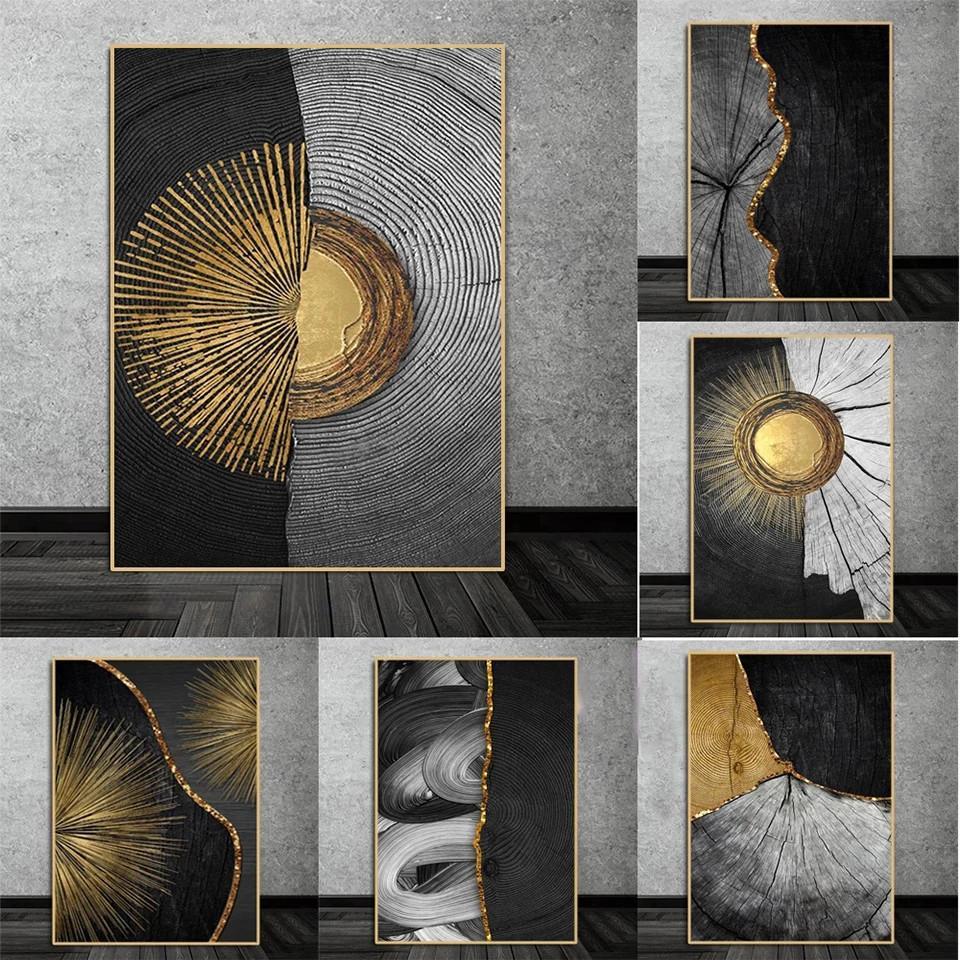 Jual Poster Kayu 20X30 Abstrak Tekstur Kayu Hitam Emas 5d Minimalis ...