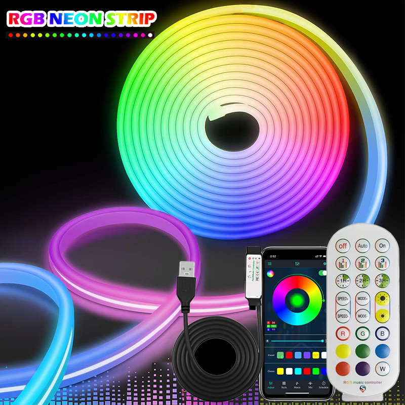 Jual USB RGB Neon Lights with Remote APP Control 5V Bluetooth Flexible ...