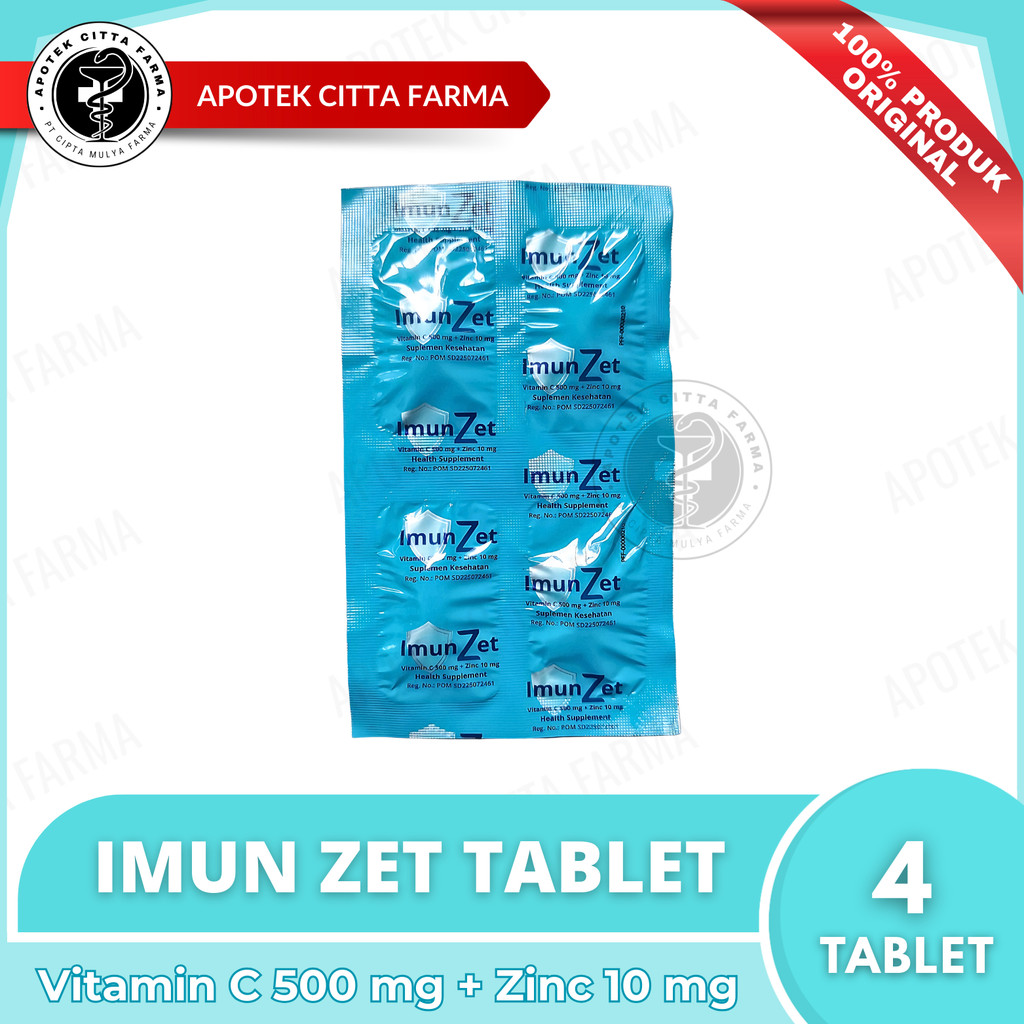 Jual Imunzet Per Strip @ 4 Tablet - Suplemen Kesehatan Vitamin C + Zinc ...