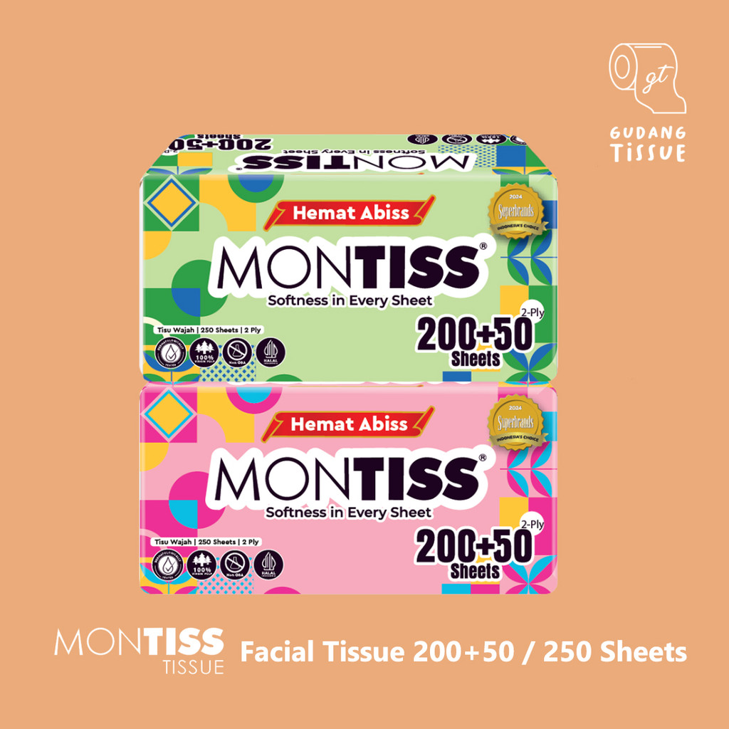 Jual Montiss Tisu Wajah 250 200+50 Sheets - 2 Pack | Shopee Indonesia