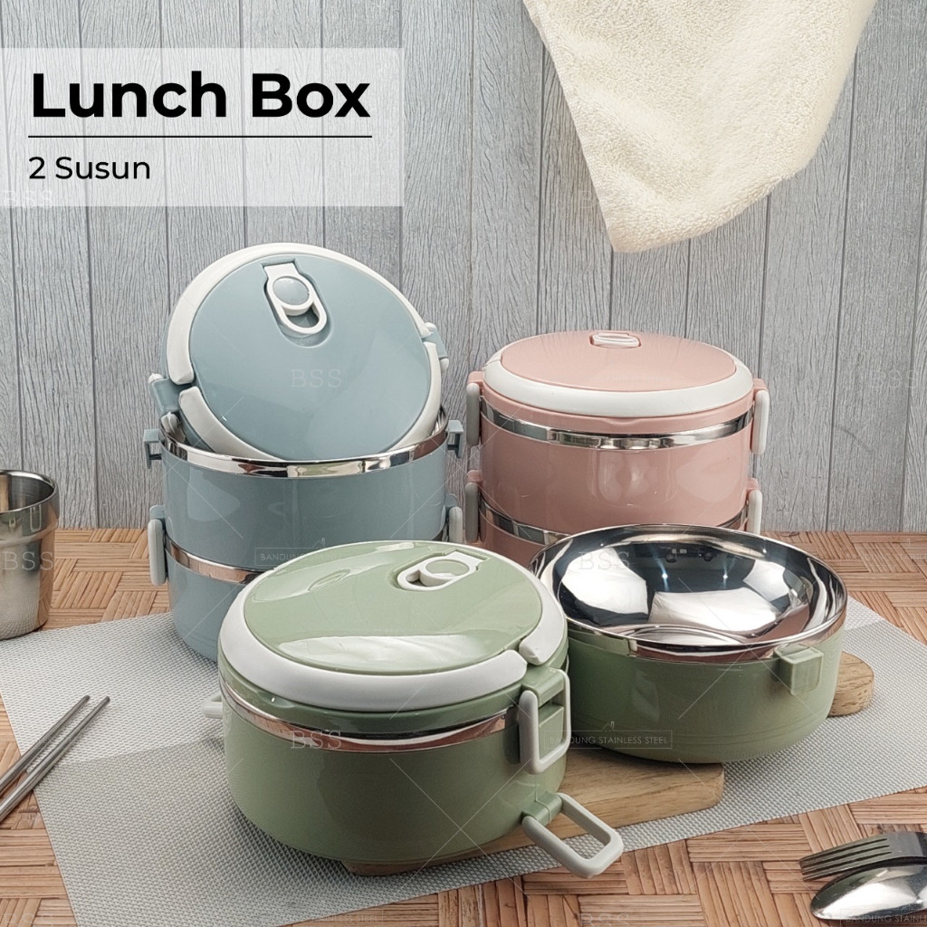 Jual Rantang lunch box 2 susun polos lucu elegan tempat bekel makanan ...
