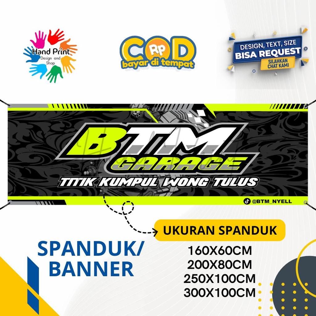 Jual Cetak Spanduk Banner Bengkel BTM Hitam Garage MMT Spanduk Custom ...