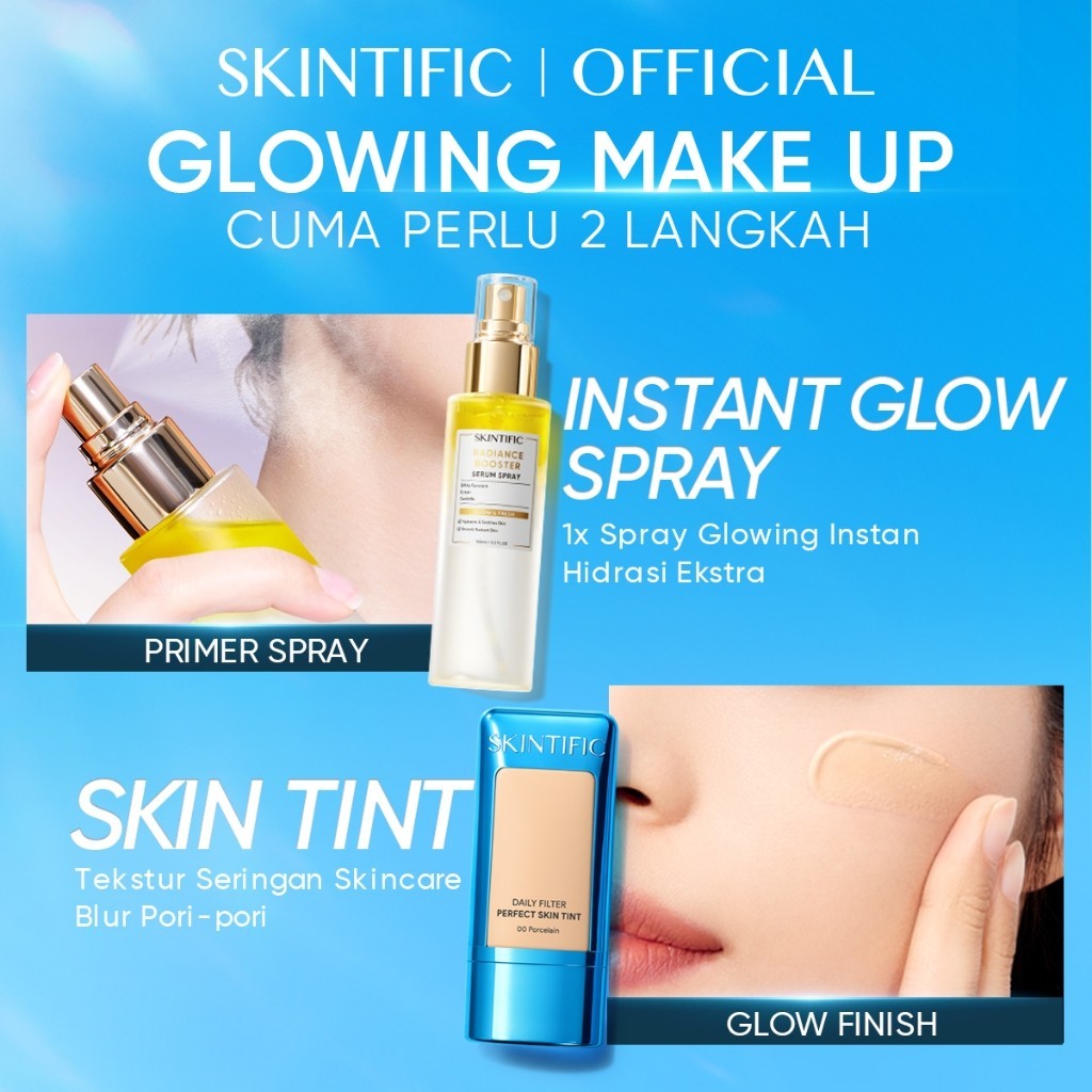 Jual [SKINTIFIC Resmi]- 2IN1 5Mins Glowing Make-up Set |Instant Glow Serum Spray Radiance ...