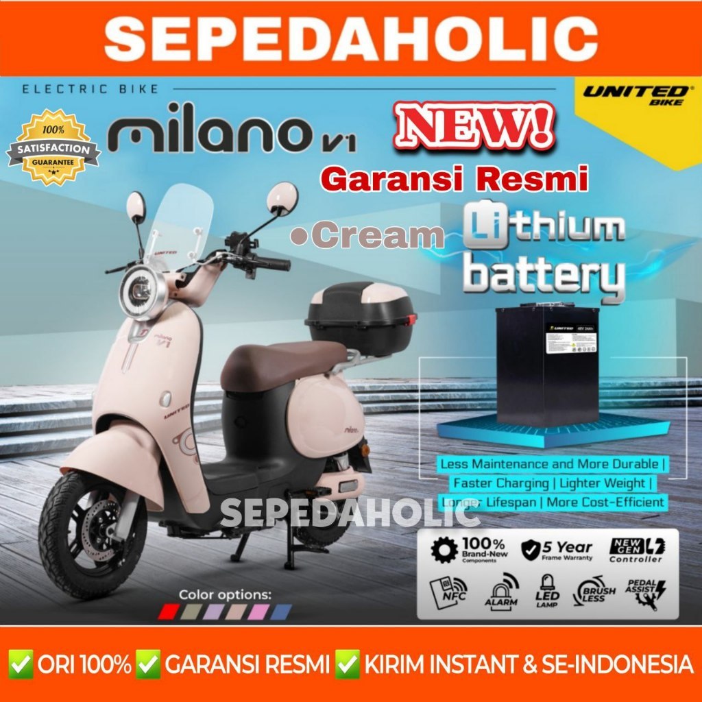 Jual Sepeda Listrik UNITED MILANO V1 Lithium 800 Watt Electric E Bike ...