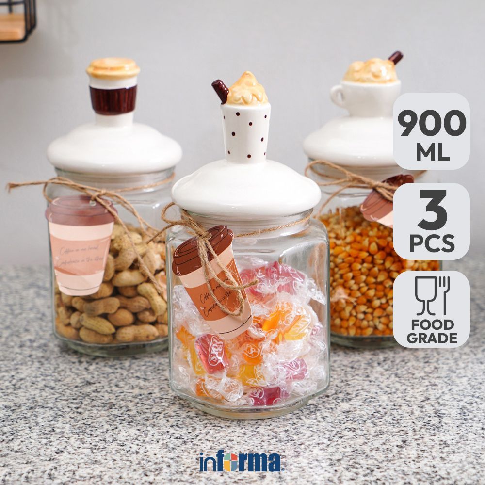 Jual Informa 900 ml Set 3 Pcs Stoples Kaca Coffee Glass Jar Tempat ...