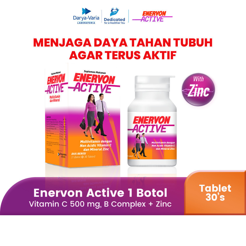 Jual Enervon Active Vitamin C, B Complex, Zinc Isi 30 Tablet (1 Botol x ...