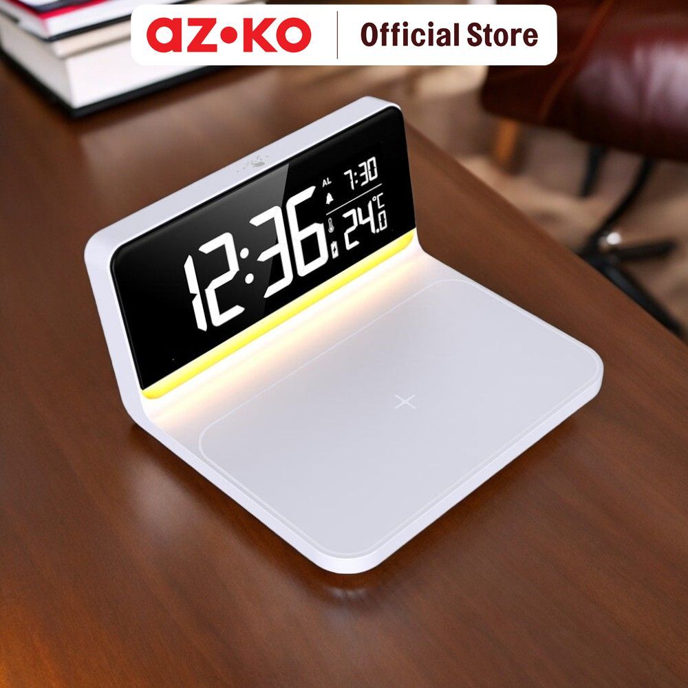 Jual AZKO Forhom Jam Meja Led Digital Dengan Wireless Charger - Putih ...