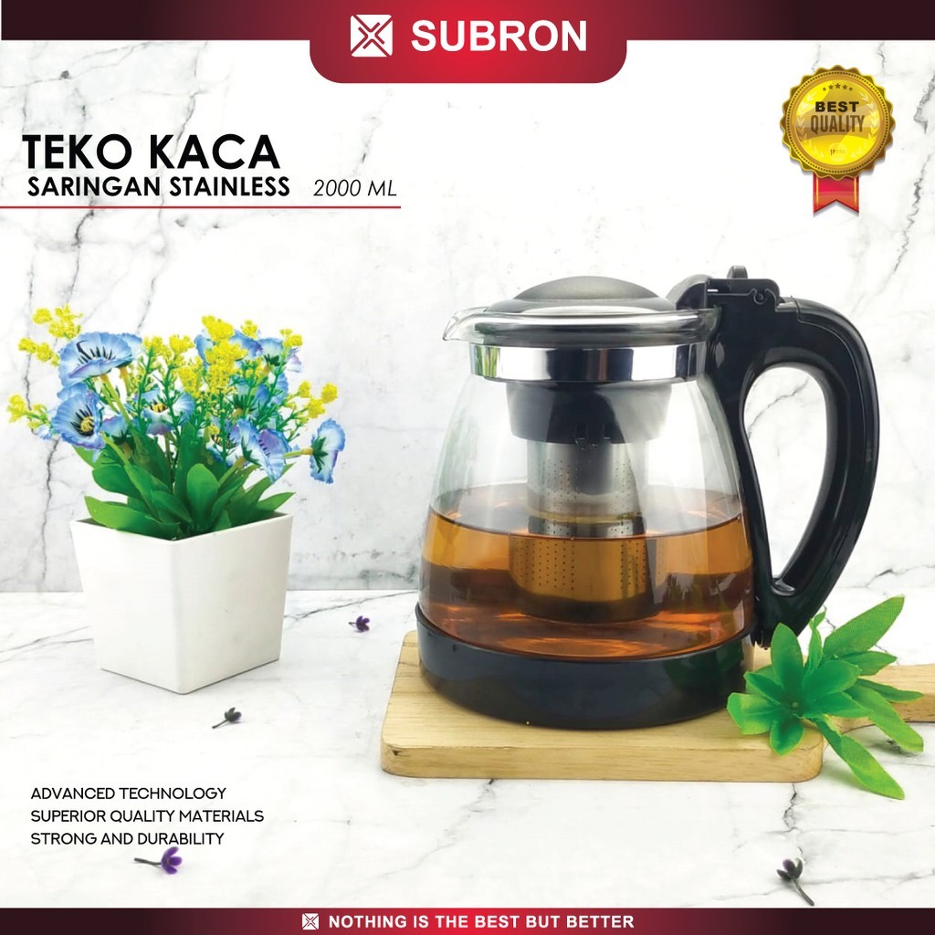 Jual SUBRON Glass Teapot Teko Kaca Saringan Stainless 1600 ml 2000ml ...