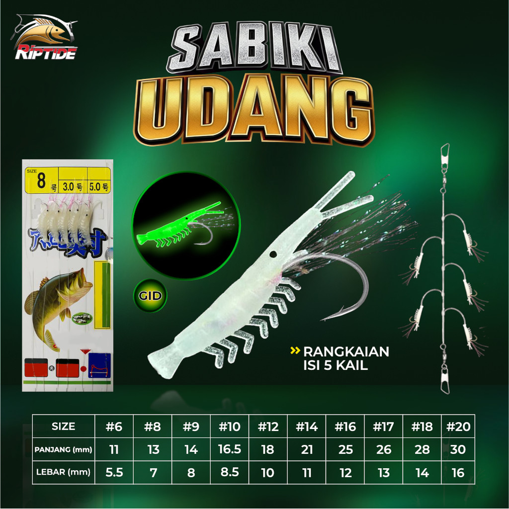 Jual RIPTIDE SABIKI UDANG RANGKAIAN KAIL PANCING UMPAN TIRUAN UDANG ...