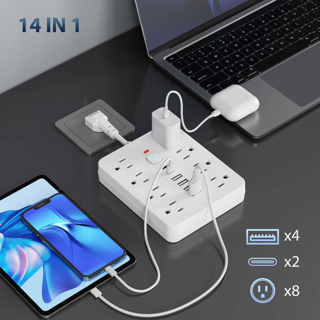 Jual 14-in-1 US Power Outlet, Power Outlet Surge Protector, 8 AC ...