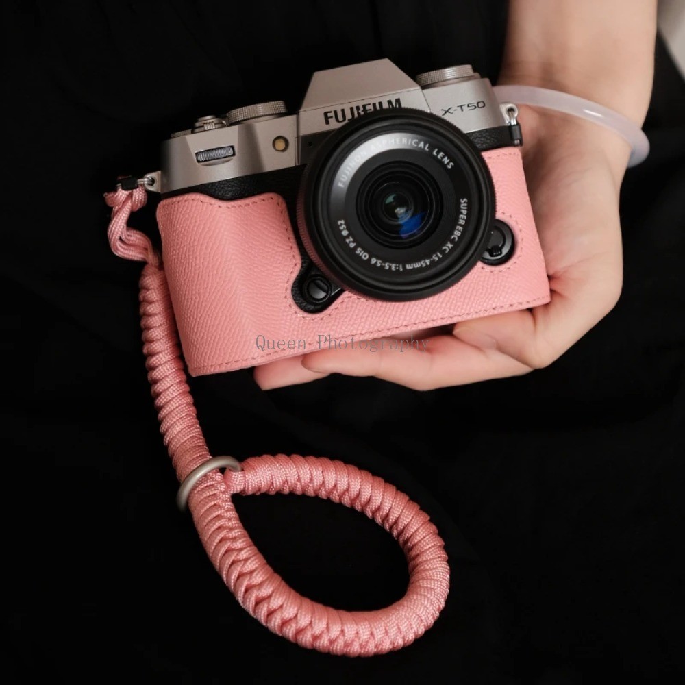 Jual Genuine Leather Camera Bag Pink Protect Case Cover Base Grip Wrist Belt For Fujifilm Fuji ...