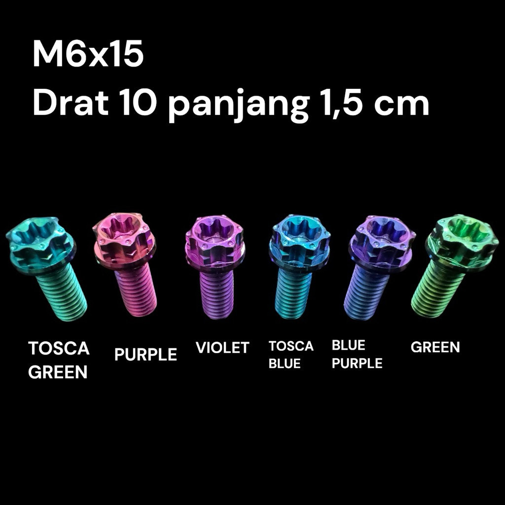 Jual baut TITANIUM m6x15 6x15 baut drat 10 panjang 1,5 cm ORIGINAL KING ...