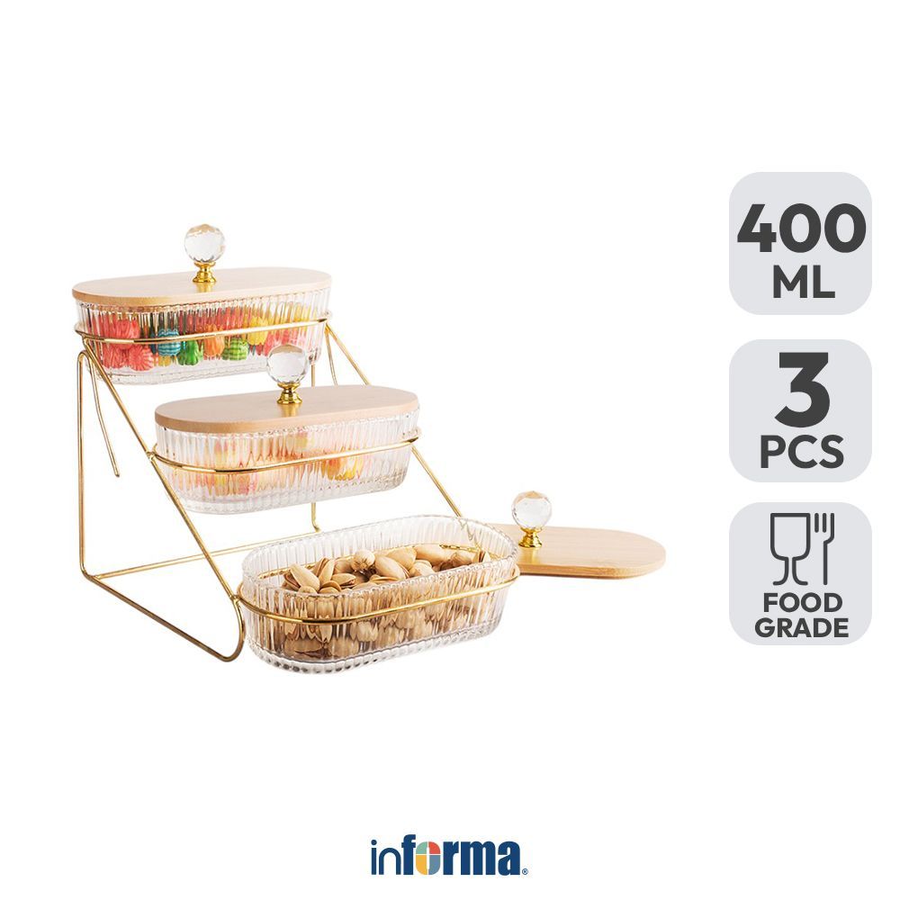 Jual Informa 400 ml Set 3 Pcs Gia Stoples Kaca Dengan Rak Oval - Gold ...