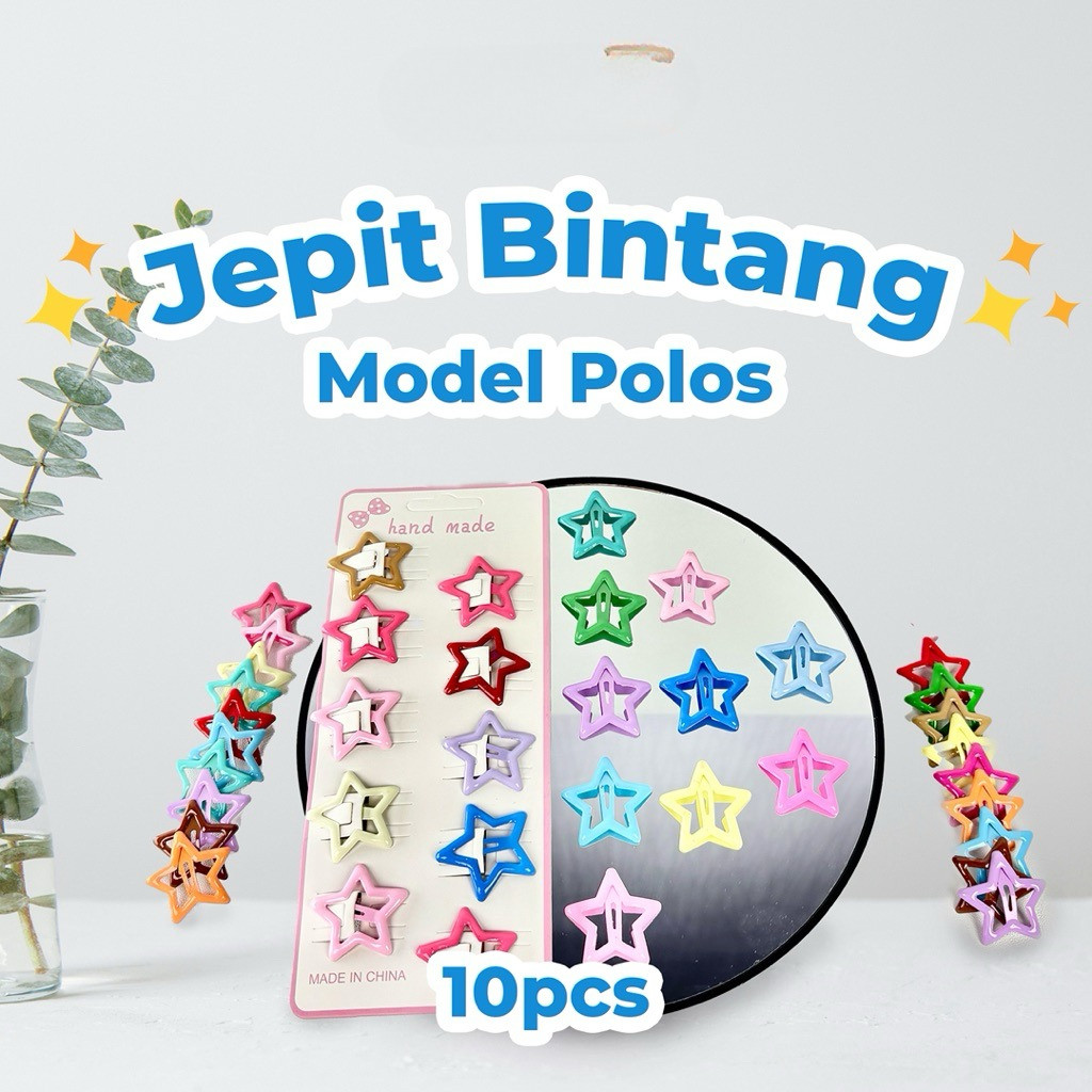 Jual Jepit Bintang Polos Warna Warni isi 10 PCS / Jepit bintang model ...