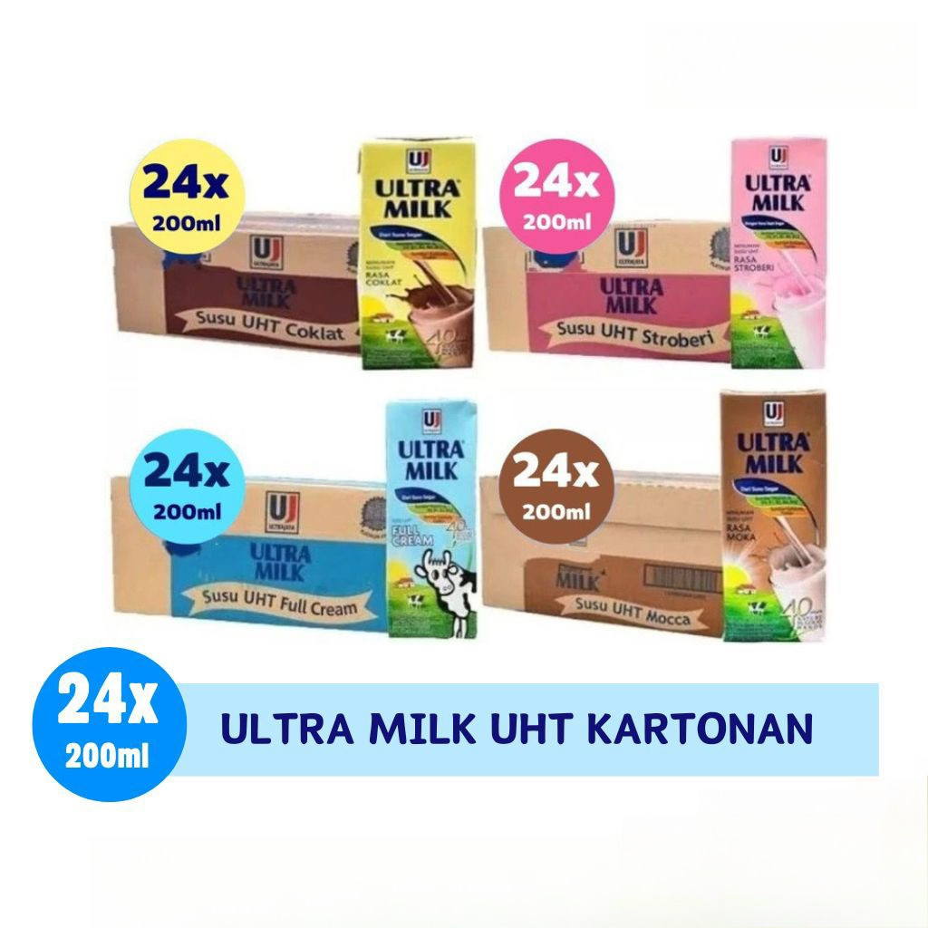 Jual Susu Uht Ultra Milk Full Cream 200ml 1 Karton Isi 24 Pcs minuman ...