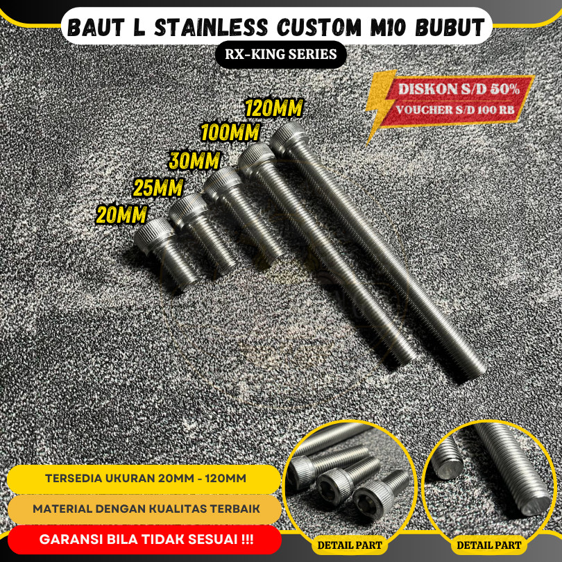Jual Baut Baud L Ukuran M6 Custom Bubut Stainless Seri THE 304 A2-70 ...