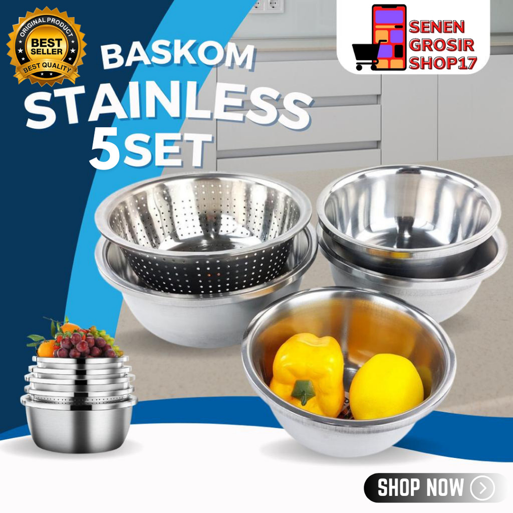 Jual [SN] Baskom Stainless 5 in 1 Wadah Cuci Beras Buah Sayur Baskom ...