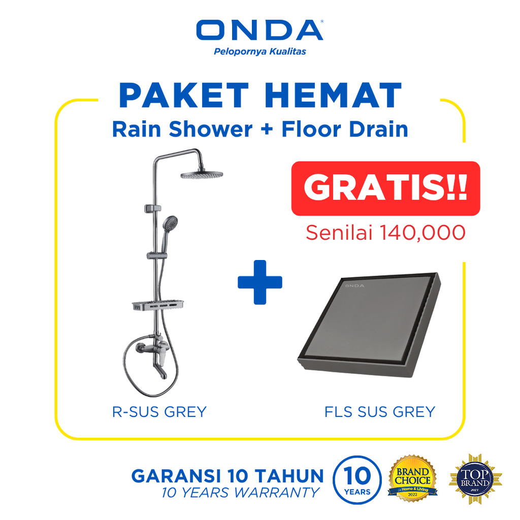 Jual ONDA PAKET HEMAT Rain Shower R-SUS GREY + FREE Floor Drain FLS SUS ...