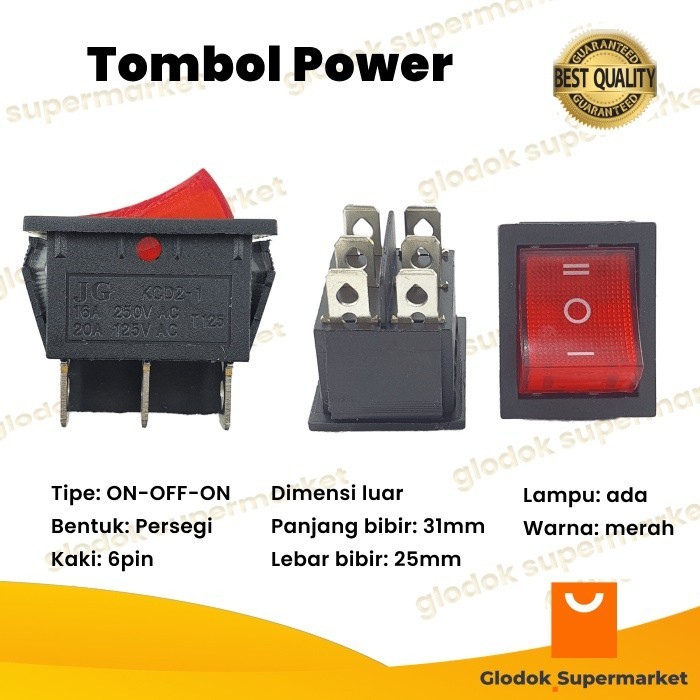 Jual Saklar 6 pin On Off On Tombol Rocker 3 Posisi Lampu KCD2-1 Power ...