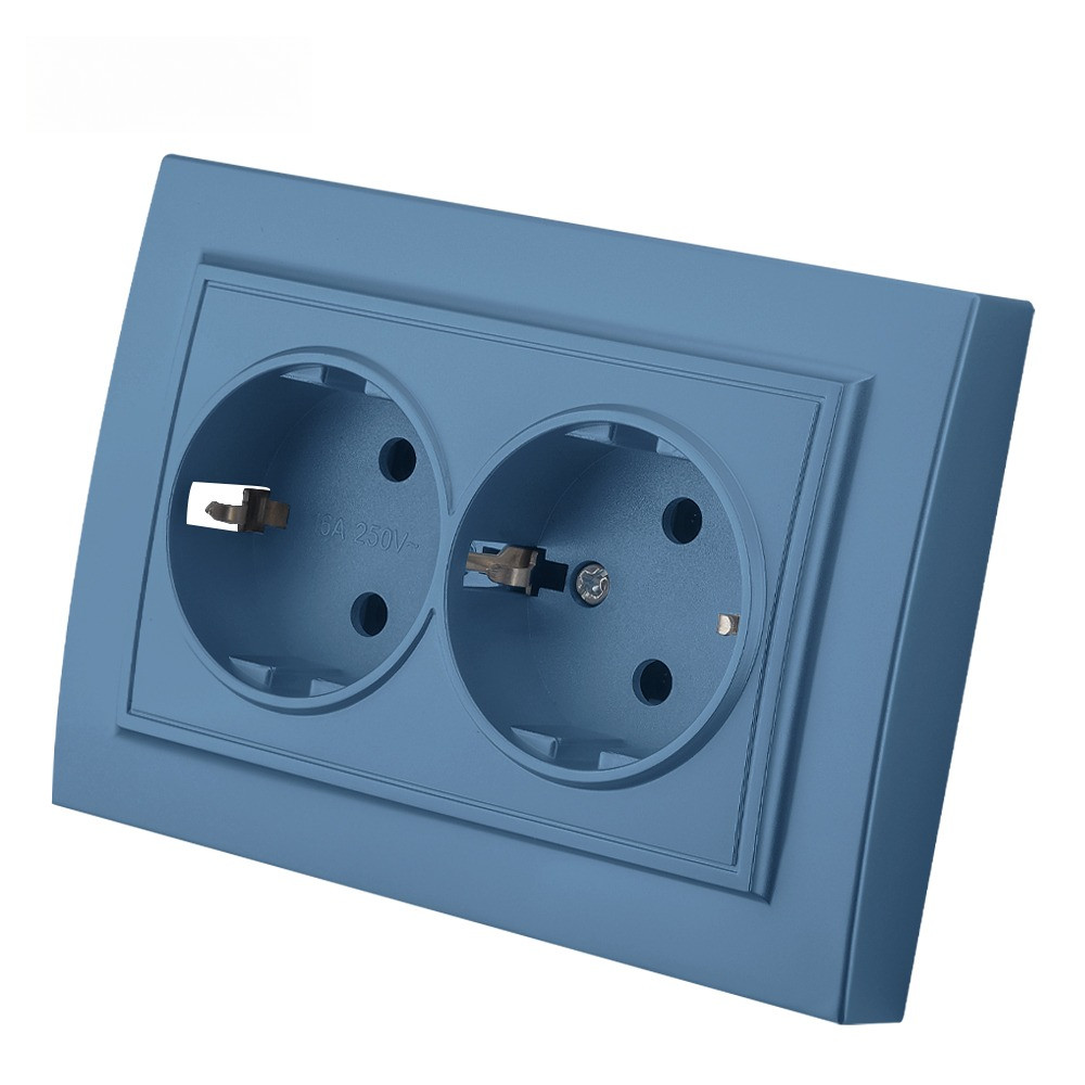 Jual WESA Blue Wall Embed Socket Plugs Power 2 Socket EU Electrical ...