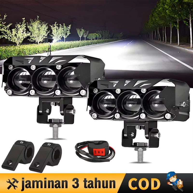 Jual COD Lampu Tembak LED Laser 3 Lensa Putih kuning Ada Kipas Foglamp ...