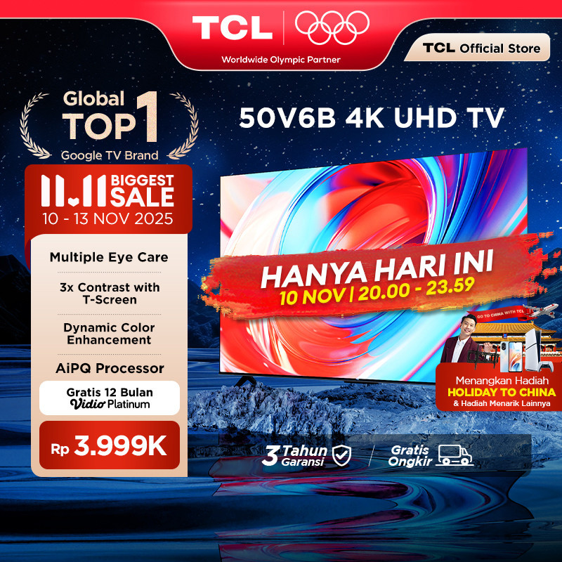Jual TCL 50 Inch V6B 4K Google TV - Smart UHD - T-Screen - Dolby Audio ...