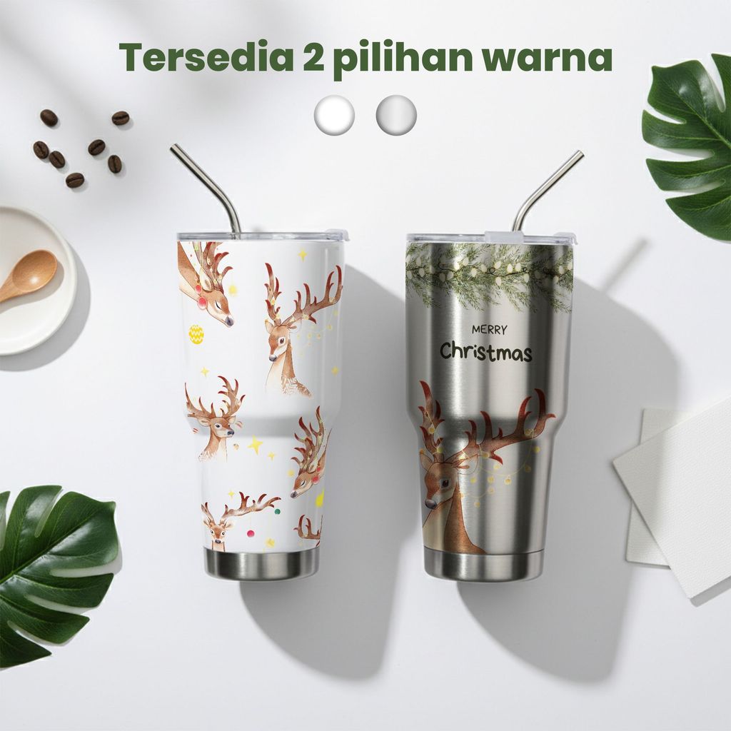 Jual Tumbler Stainless 304 Berkapasitas 900ml, Desain Rusa Ceria dan ...