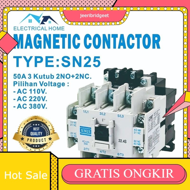 Jual Magnetic Contactor CNE SN-25 AC 220V/50A 3 Kutub | Shopee Indonesia
