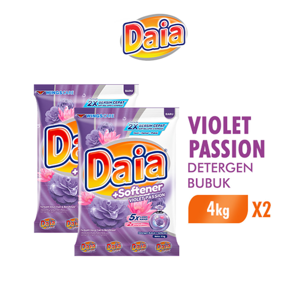 Jual Daia Detergen Bubuk + Softener Violet Passion 4 kg x2 | Shopee ...