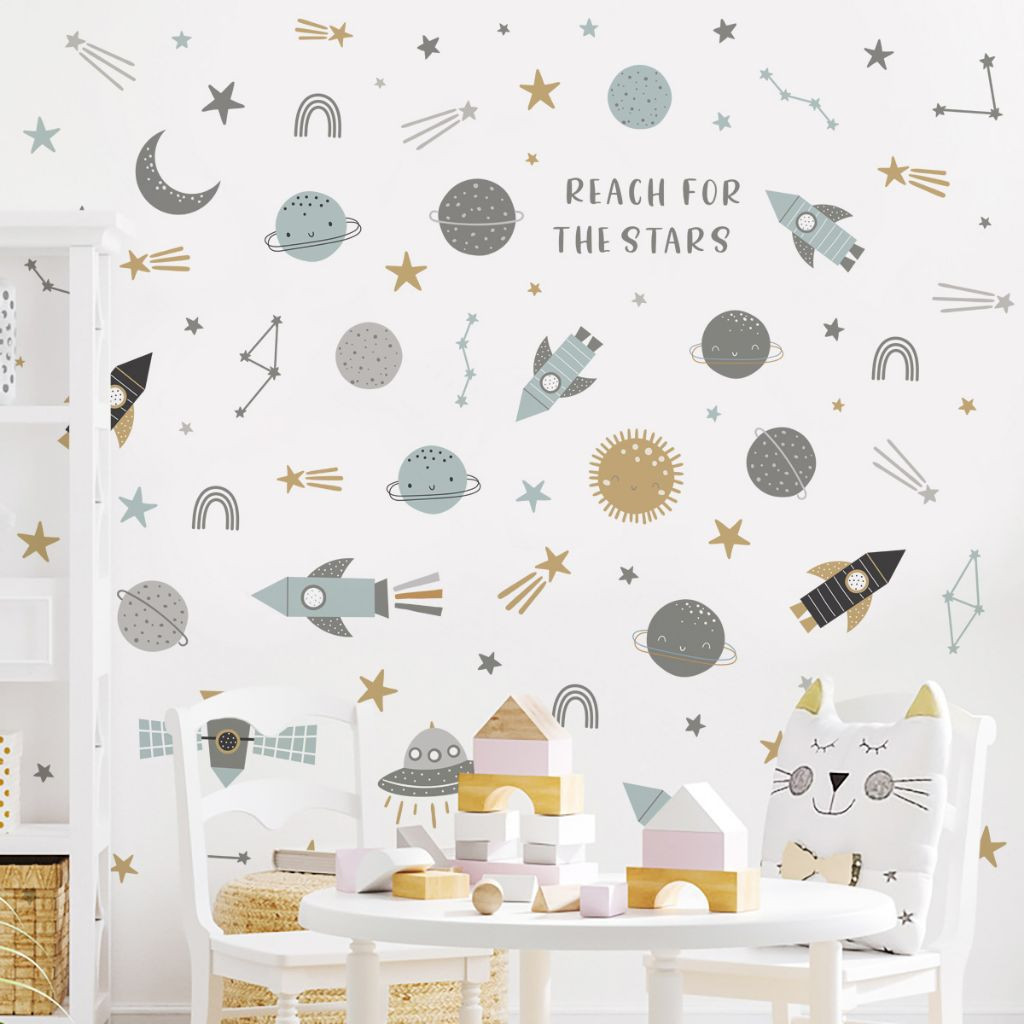 Jual Stiker Dinding Anak Astronot Planet Space Angkasa Moon Rocket Wall ...