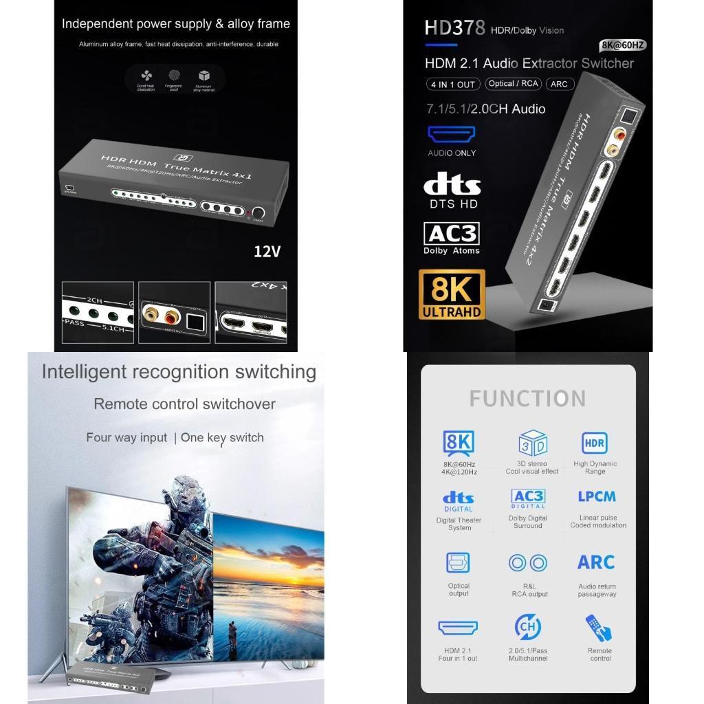 Jual Y1UB HDMI2.1 8K60fps Converter 4k/30fp 4x1 Switer Extractor ...