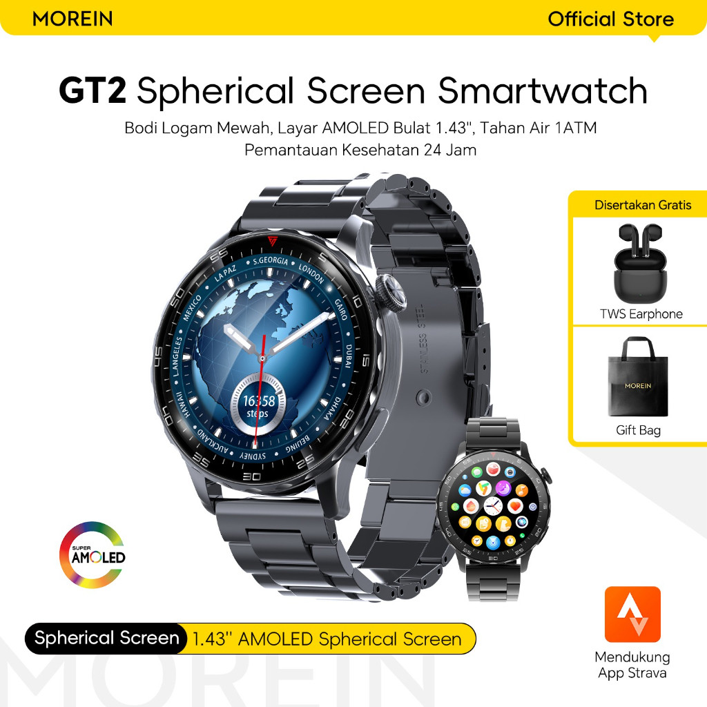 Jual [FREE GIFT] Morein GT2 Luxury Smartwatch - Layar Spherical AMOLED ...