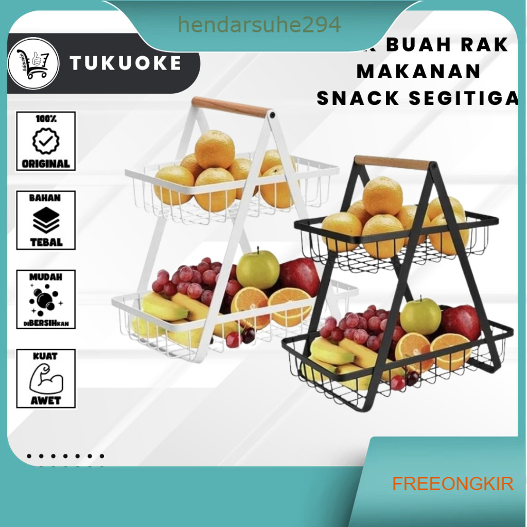 Jual RAK BUAH RAK MAKANAN SNACK SEGITIGA BESI 2 SUSUN GAGANG KAYU ...