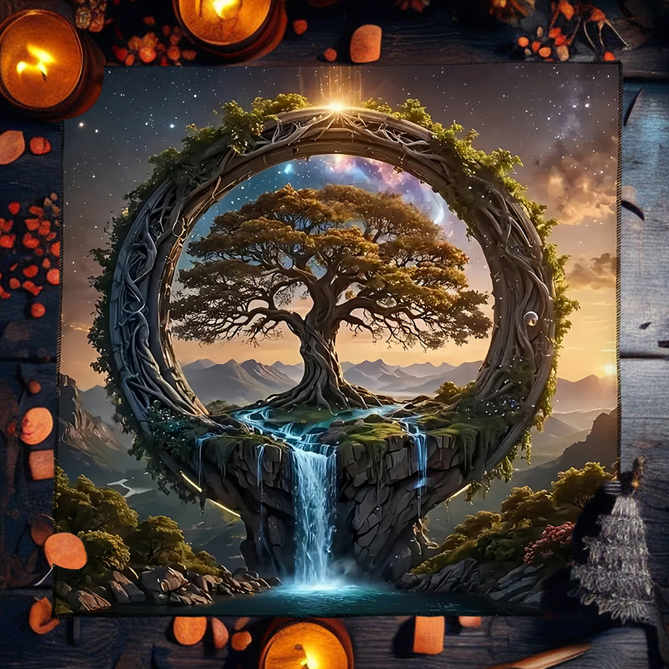 Jual Tree of Life Tarot Card Tablecloth Polyester Starry Sky Lake View ...