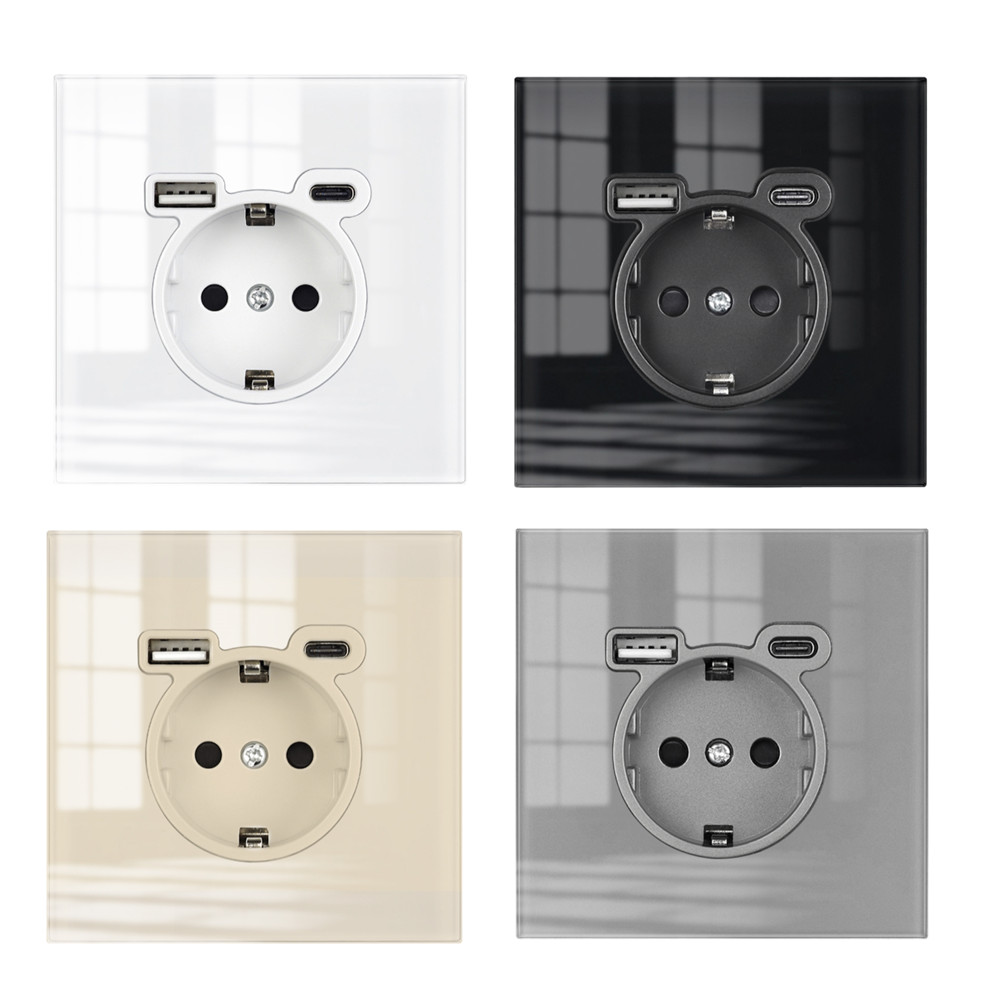 Jual SRAN USB plug Fully covered Mirror Glass panel 16A Eu Wall ...