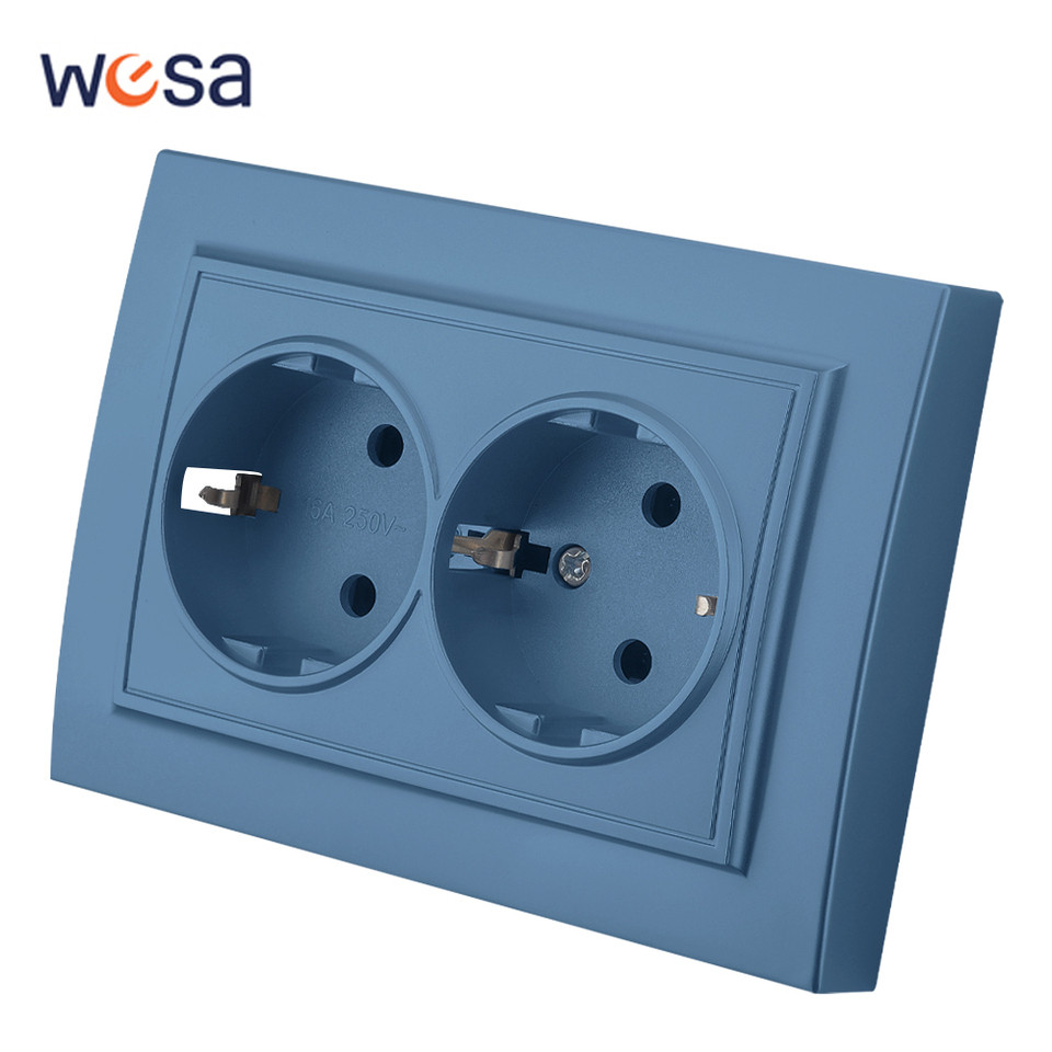 Jual WESA Blue Wall Embed Socket Plugs Power 2 Socket EU Electrical ...