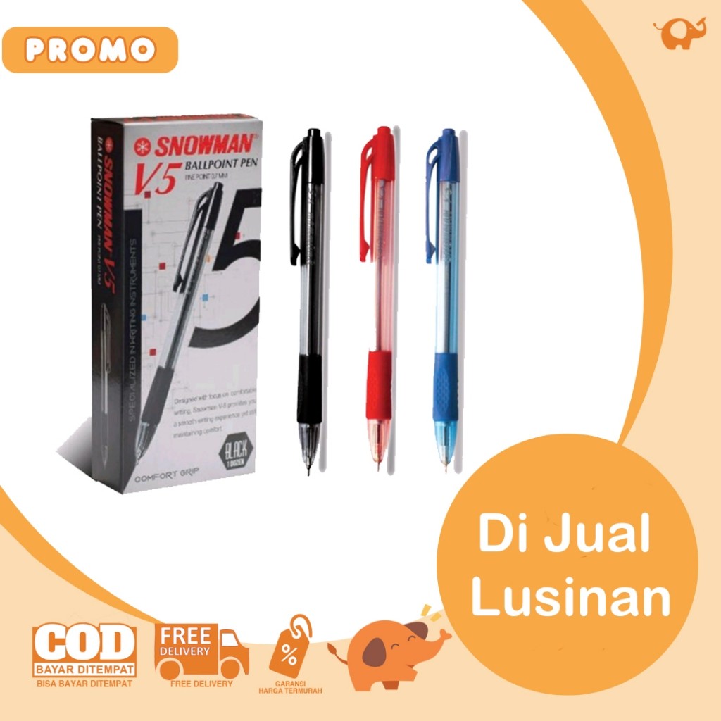 Jual [DIJUAL LUSINAN] Snowman Pulpen Clicker V5 HITAM BIRU MERAH 0.7mm ...