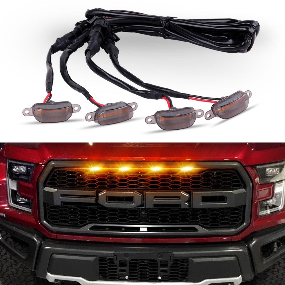 Jual Cars Universal Front 4LED Grille Light Smoked Amber White Grille ...
