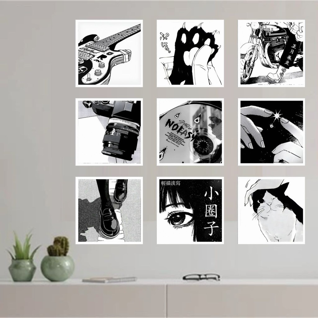 Jual 20X20 Dekorasi Kamar hitam putih vector anime ilustrator Pajangan ...