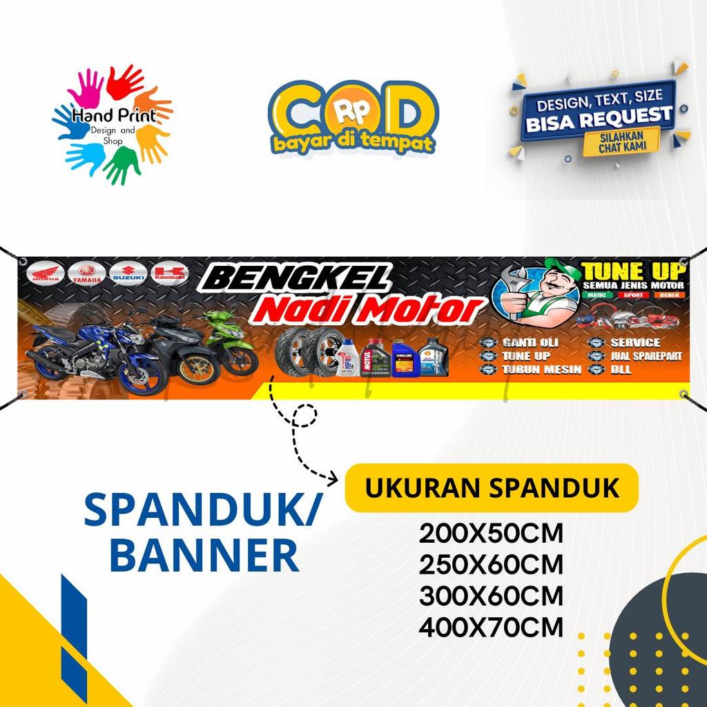 Jual Cetak Spanduk Banner Bengkel Motor Nadi Hitam MMT Spanduk Custom ...