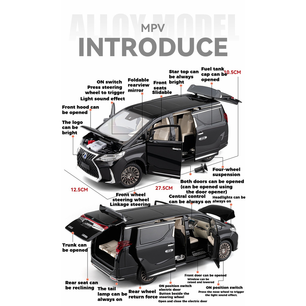 Jual 1:18 Lexus LM300 Electric Door MPV Alloy Metal Diecast Model Car ...
