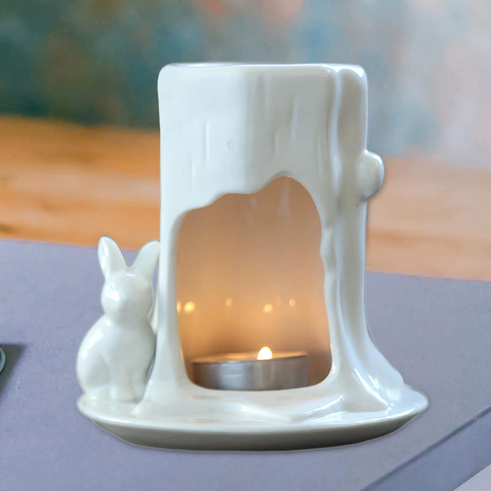 Jual Charming Rabbit Ceramic Oil Burner, Tree Stump Wax Melt Warmer for ...