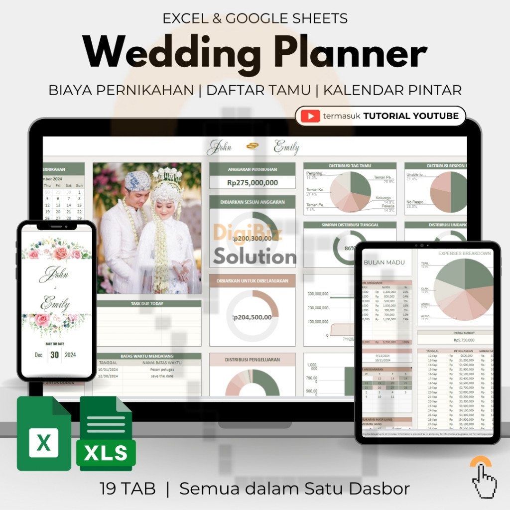Jual [T005] Ultimate Wedding Digital Planner Spreadsheet Google Sheet ...