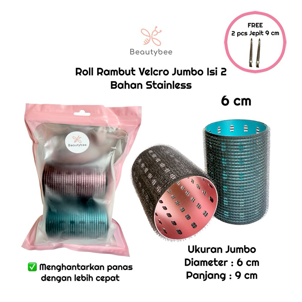 Jual BEAUTYBEE Roll Rambut Jumbo Velcro 6 cm Stainless Kokoh isi 2 ...