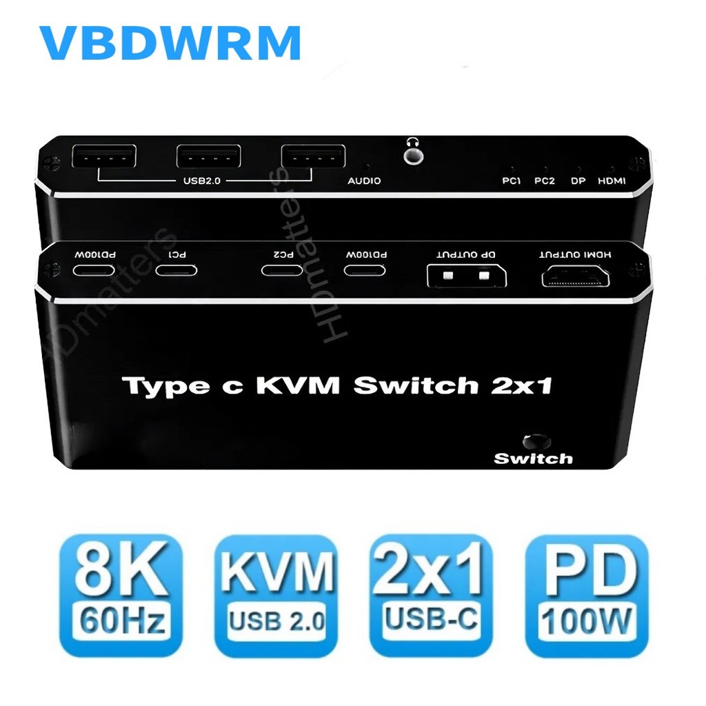 Jual 2x1 8K Thunderbolt 3 USB C KVM Switch 100W PD Charger 8K 60Hz Type C KVM Switch Switcher ...