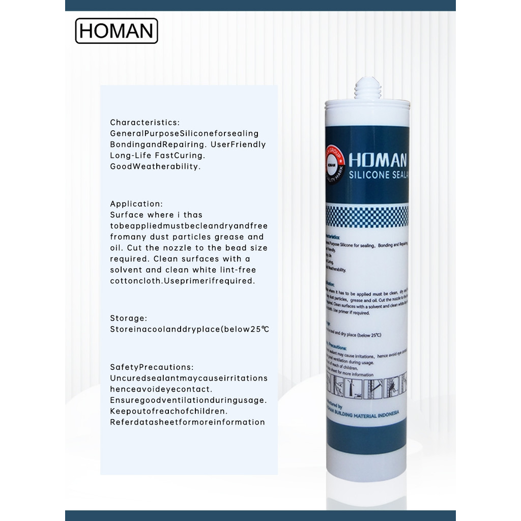 Jual HOMAN Sealant silikon lem kaca Sealant netral 300ml Garansi 5 ...